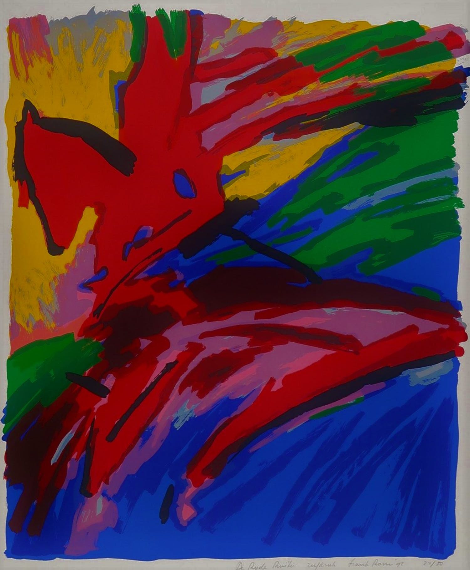 Frank Rosen - Kleurenzeefdruk DE RODE RUITER Handgesigneerd. Verkocht ...