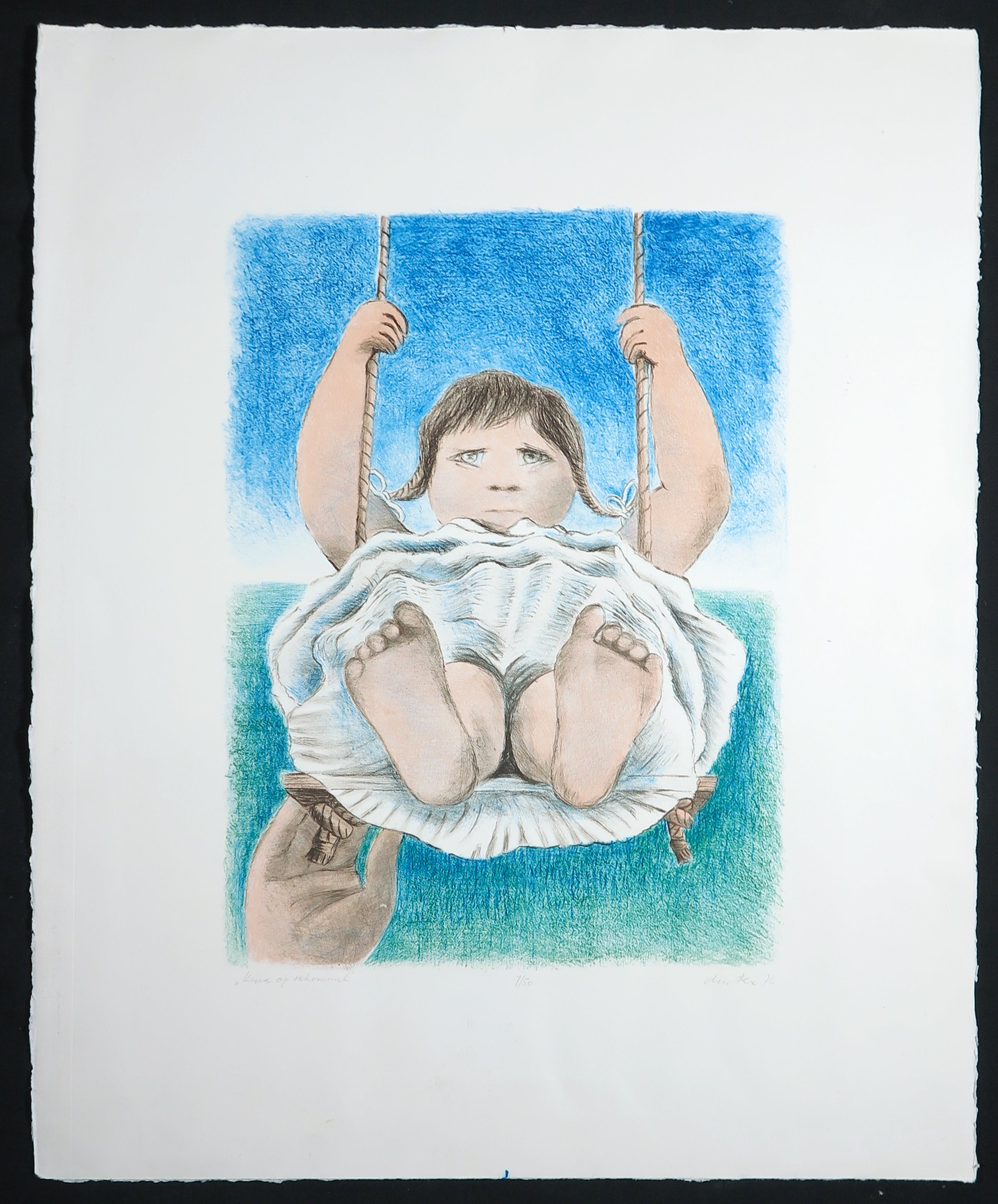 Kees den Tex - Litho, Kind op schommel Verkocht | Kunstveiling.nl