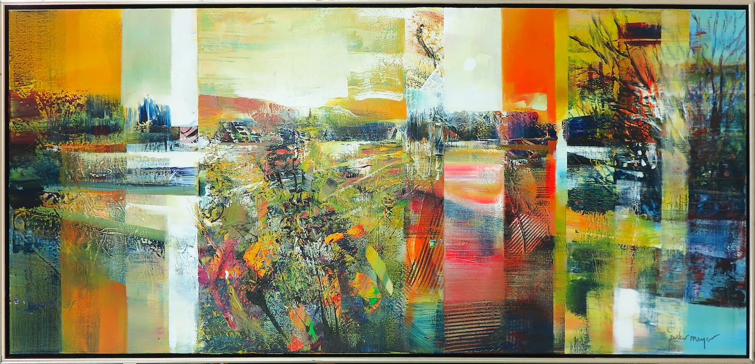 Peter Meijer - Acryl op doek, Hollands landschap / Zomer - Ingelijst (Zeer groot formaat ...