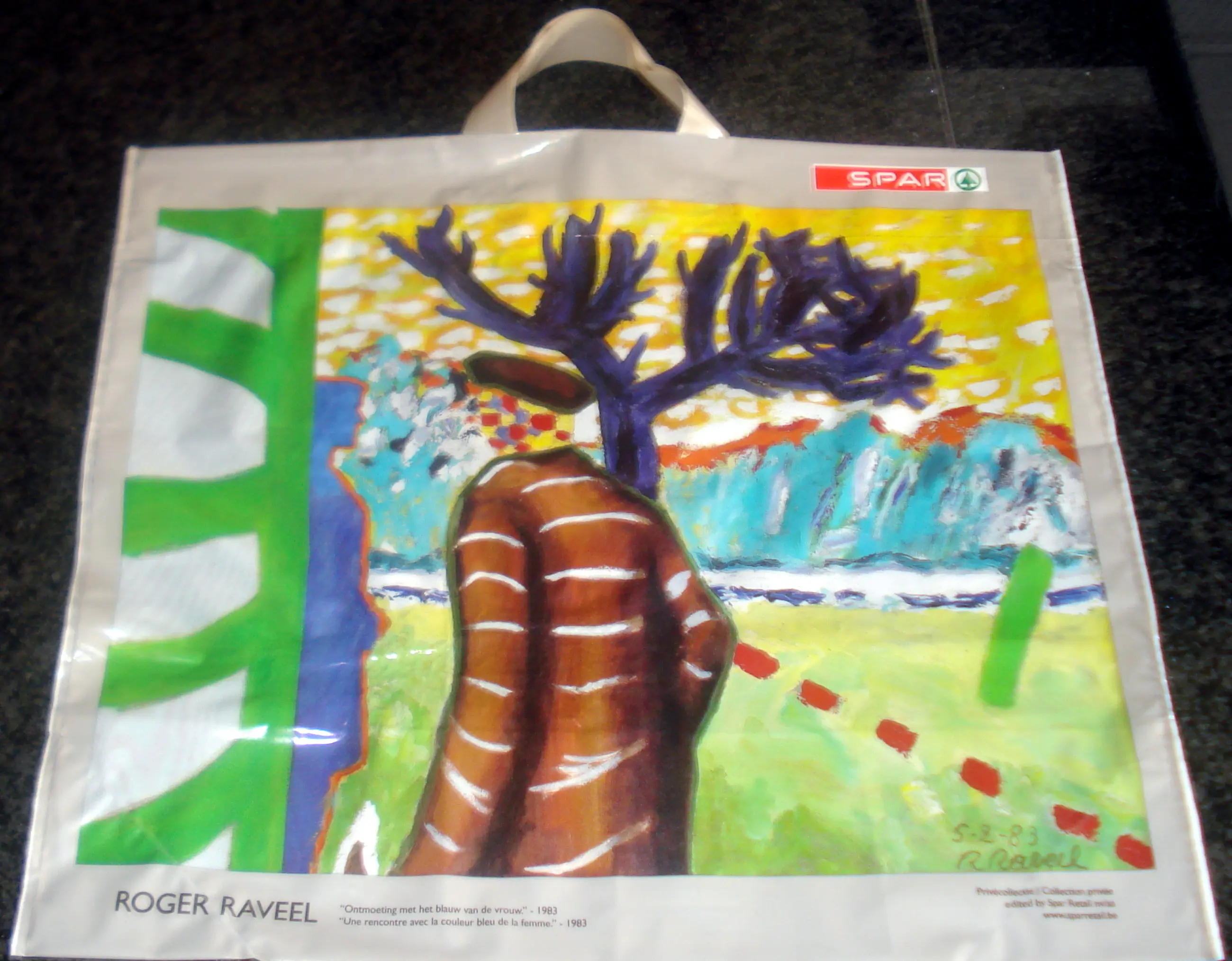 Roger Raveel - Tas met opdruk ' Ontmoeting met de vrouw in het blauw ...