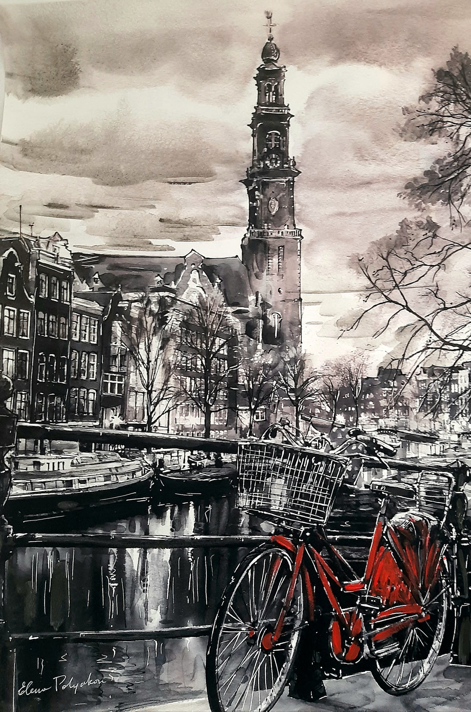 Elena Polyakova - Uitzicht naar Westerkerk in Amsterdam Verkocht ...