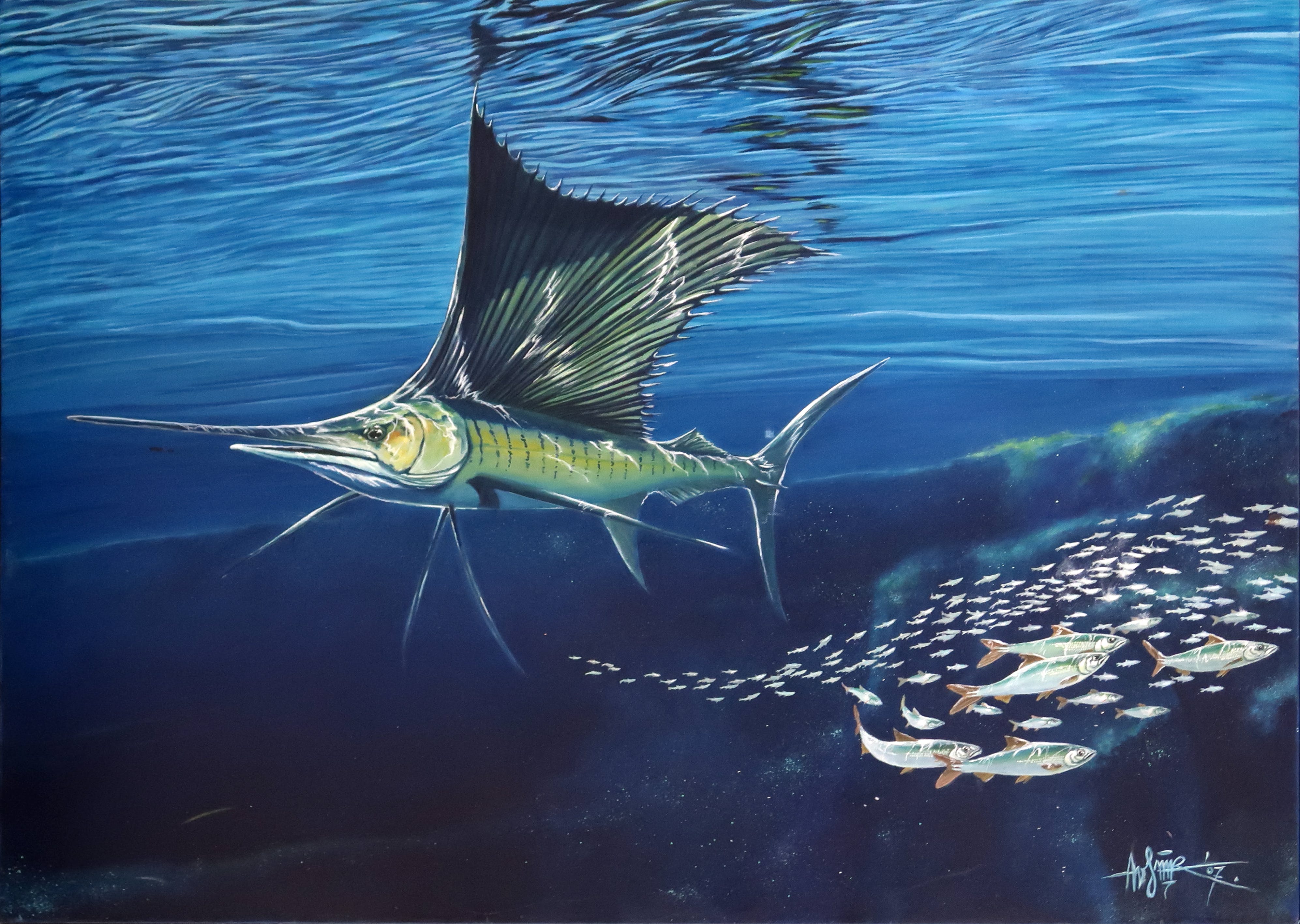 Ad Swier - Olieverf op doek, Sailfish Verkocht | Kunstveiling.nl