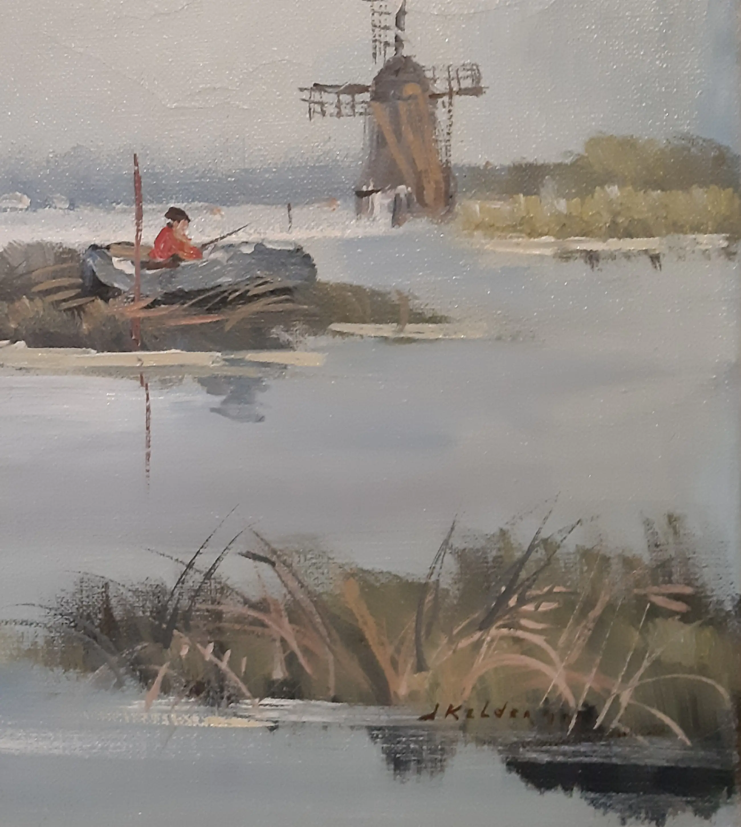 Jan Kelderman - Molen gezicht met visserman Verkocht | Kunstveiling.nl