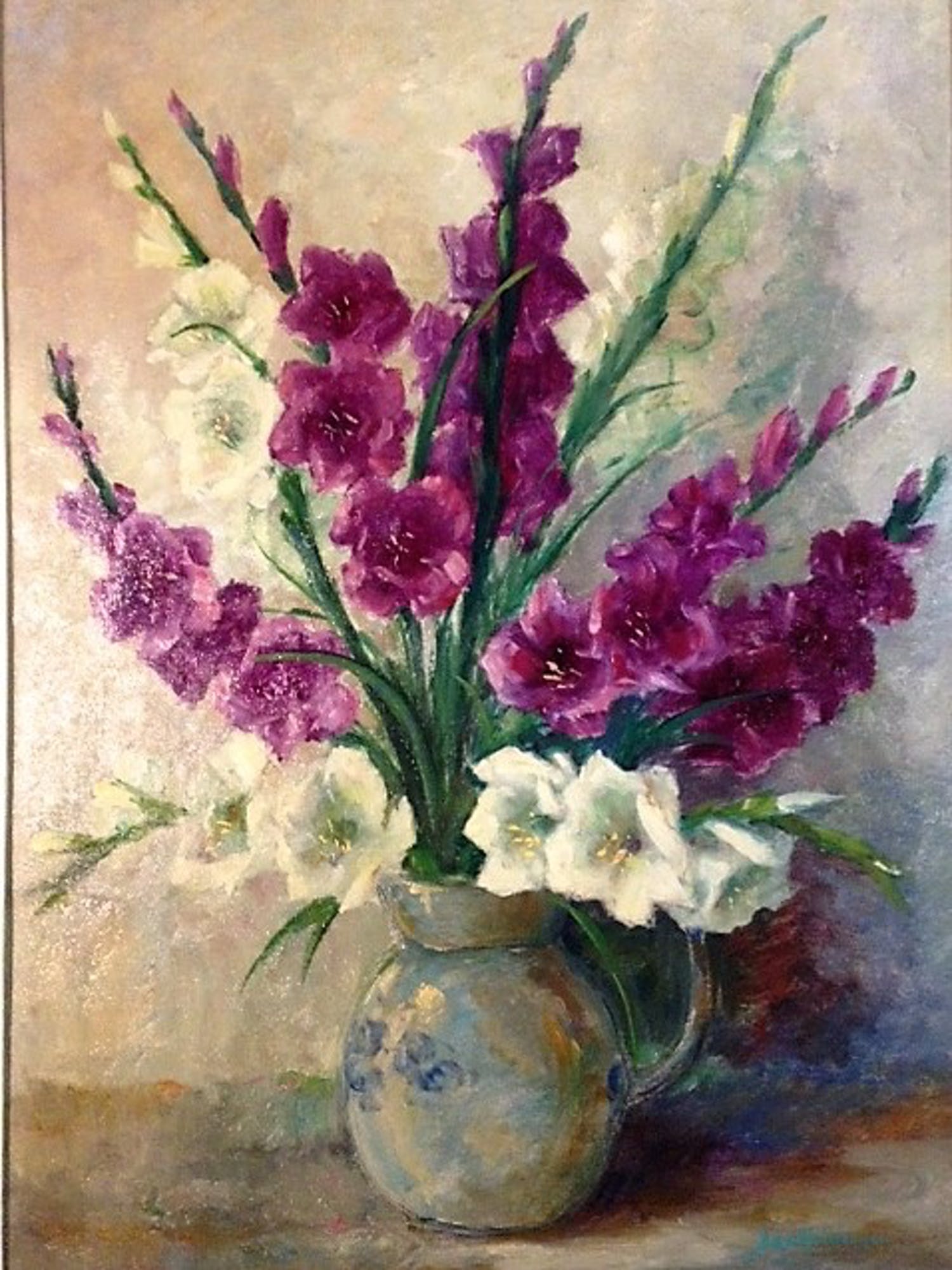 Jan Kelderman - Bos gladiolen op vaas (groot formaat 67 cm x 86 cm ...